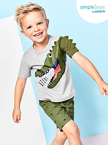 Simple Joys by Carter's Baby Boys' 3-Piece Button-Up, Shorts, and Tee Playwear Set, Green/Grey Alligator/Orange Elephant, 18 Months
