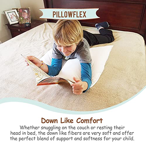 Pillowflex Sleep & Toddler Pillow (18x24 inches) - Soft Faux Synthetic Down Alternative Pillows Perfect for Toddlers, Bed Pillows for Sleeping Wedge with Neck Support and Allergy Free Kid's Pillows.