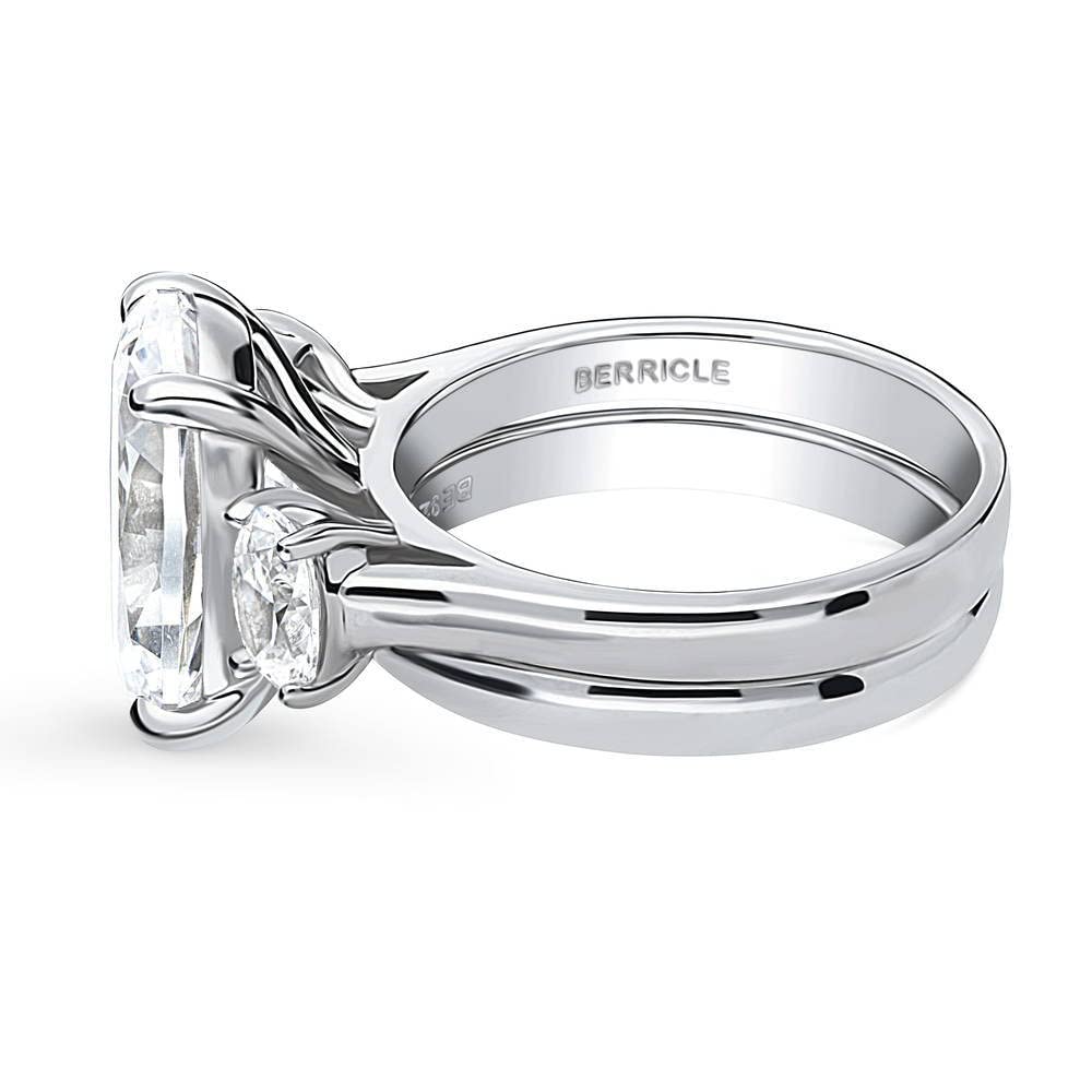 BERRICLE Sterling Silver 3-Stone Wedding Engagement Rings Oval Cut Cubic Zirconia CZ Ring Set for Women, Rhodium Plated Size 6