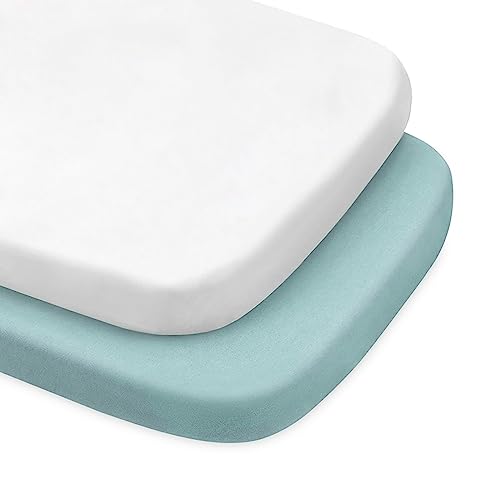 MEILA Bassinet Sheets Compatible with Mika Micky Bedside Sleeper, Mini Crib Sheets for Boy Girl, 100% Jersey Cotton Bassinet Matress Sheet, Ultra Soft, Pack of 2(33"×20")