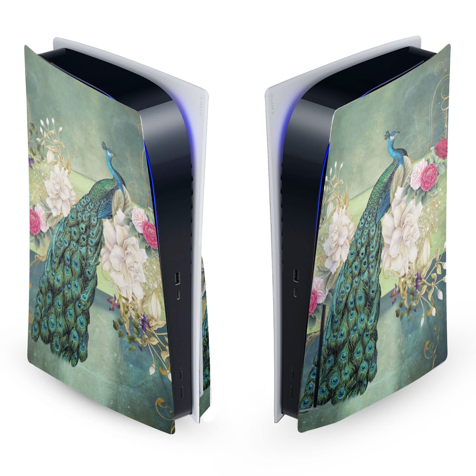 Head Case Designs Officially Licensed Jena DellaGrottaglia Peacock Animals Vinyl Faceplate Sticker Gaming Skin Decal Cover Compatible With Sony PlayStation 5 PS5 Disc Edition Console