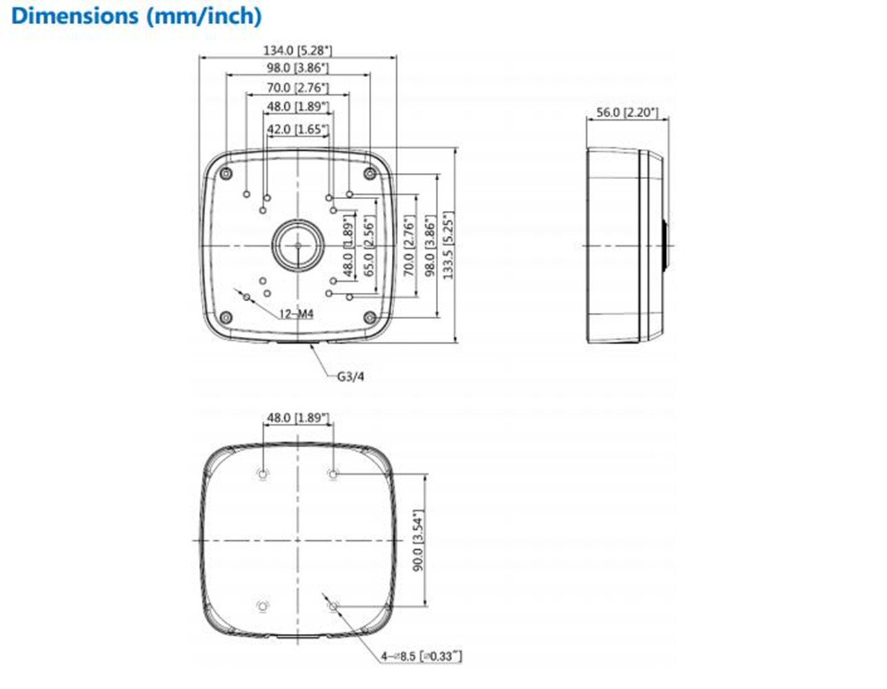 PFA121 Aluminum Junction Box Brackets for Security IP Bullet Cameras HAC-HFW1100R/ HFW2220R/HDW1100R
