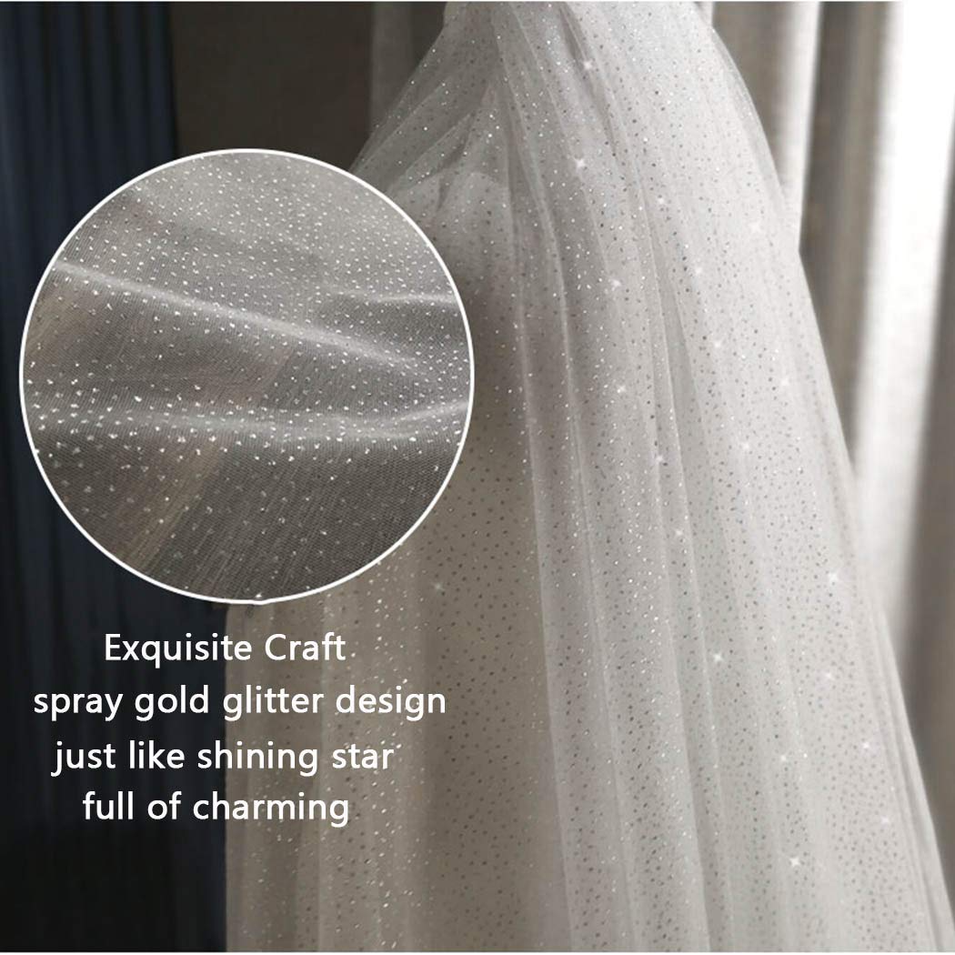 Aukmla Sparkle Cathedral Wedding Veil Long Glitter Bridal Veils with Comb for Women and Brides (White, 118'' Width)