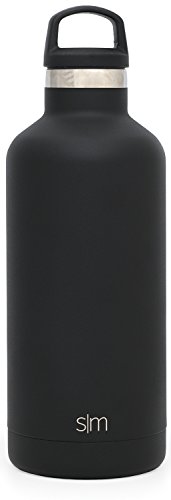 Simple Modern Insulated Water Bottle with Handle Lid 1 Liter Reusable Ascent Narrow Mouth Stainless Steel Thermos Flask, 32oz Handle Lid, Midnight Black