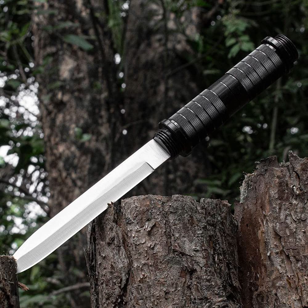 AULAKNIV 18.8 Inch Combination Knife Aviation Aluminum Handle Tactical Hunting Fixed Blade Self Defense Tools Outdoor Camping Survival Knives (Black)