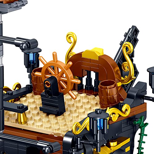 Mesiondy Pirate Ship Model,Pirate Ship Model Mini Building Blocks Kit, MOC Pirate Ship Building Sets for Boys Girls 14+ (1282Pcs)