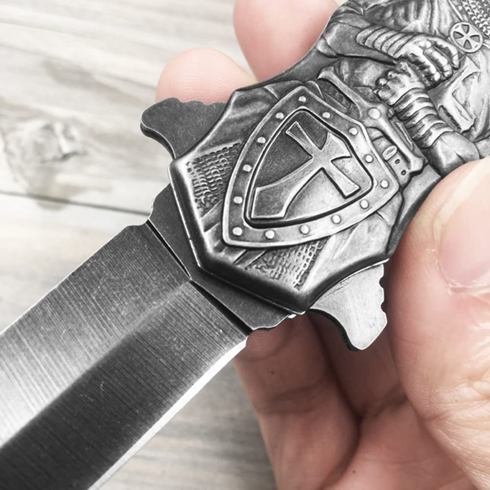 AULAKNIV Collection 3D Knight Engraved Folding Knife Pocket Survival EDC Tools Outdoor Tactical Hunting Knives