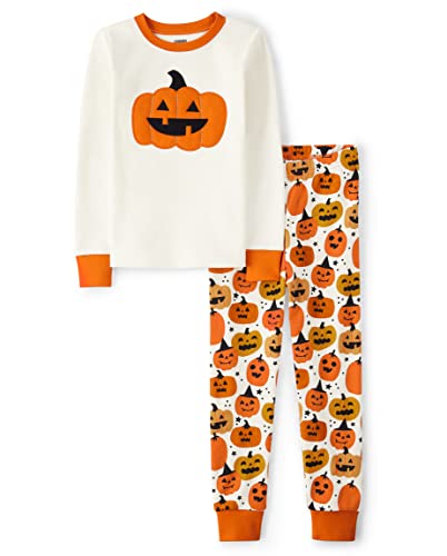 Gymboree,unisex-child,Gymmie Long Sleeve and Pant Cotton 2-Piece Pajama Sets, Big Kid, Toddler,Halloween Pumpkin,3T