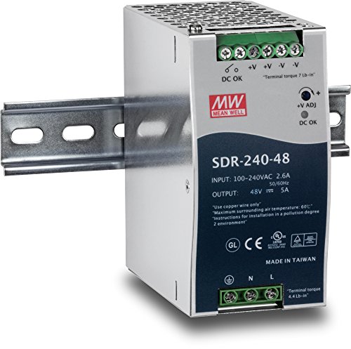 TRENDnet 240W Single Output Industrial DIN-Rail Power Supply, Extreme Operating Temp Range -25 to 70 °C(-13 to 158 °F) Built-in Active PFC, Passive Cooling, DIN-Rail Mount, Silver, TI-S24048