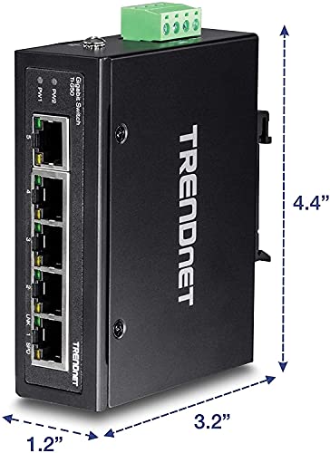 TRENDnet 5-Port Hardened Industrial Gigabit DIN-Rail Switch, 10 Gbps Switching Capacity, IP30 Rated Network Switch (-40 to 167 ºF), DIN-Rail and Wall Mounts Included, Lifetime Protection,Black,TI-G50