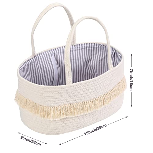 MBJERRY Baby Rope Diaper Caddy Organizer - Nursery Storage Bin Canvas Portable Diaper Storage Basket with Removable Inserts for Changing Table &Car, Newborn Baby Shower Basket