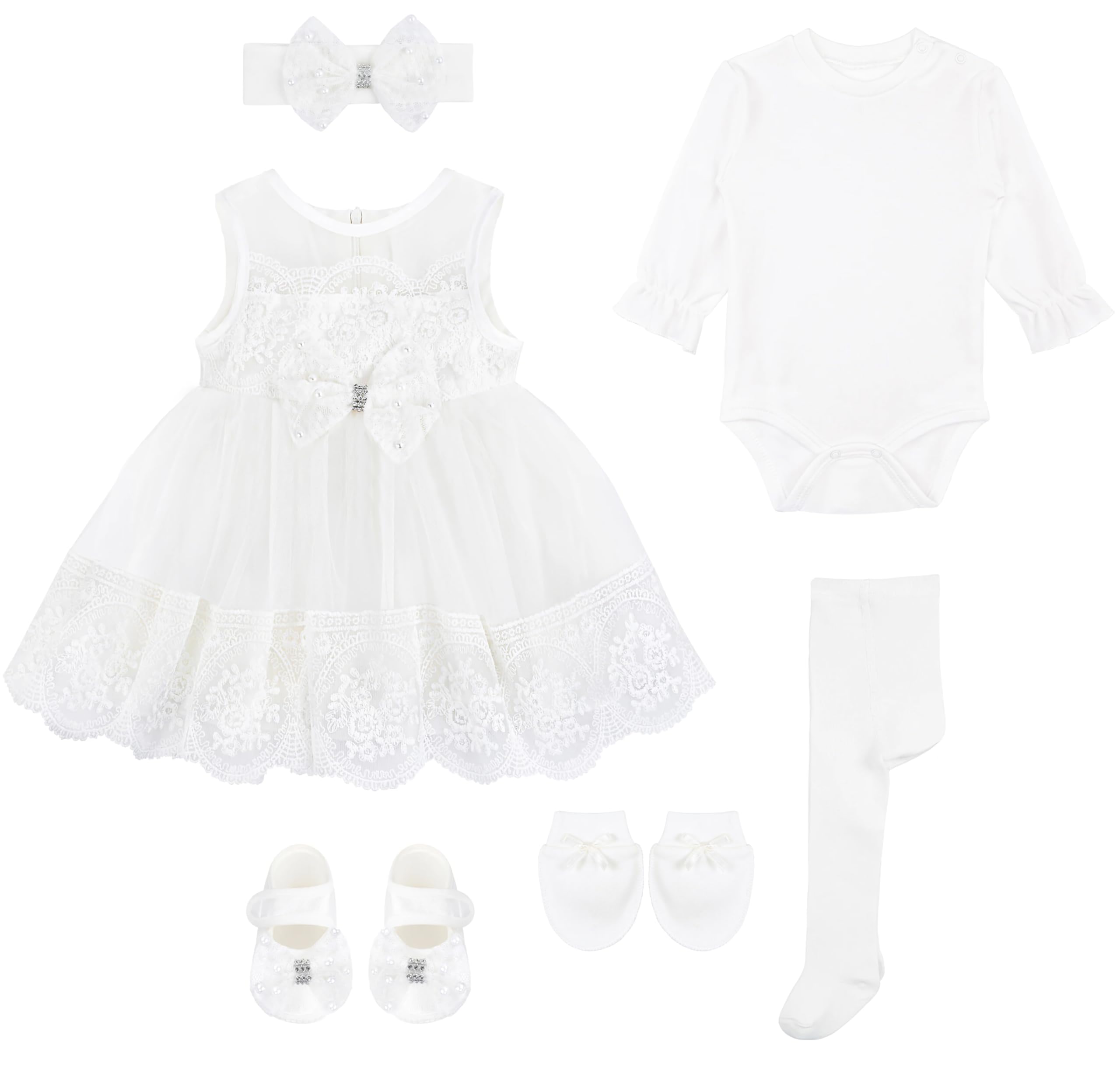 Taffy Baby Girl Christening Baptism Embroidered Dress Gown 6 Piece Deluxe Set 0-3 Months, White