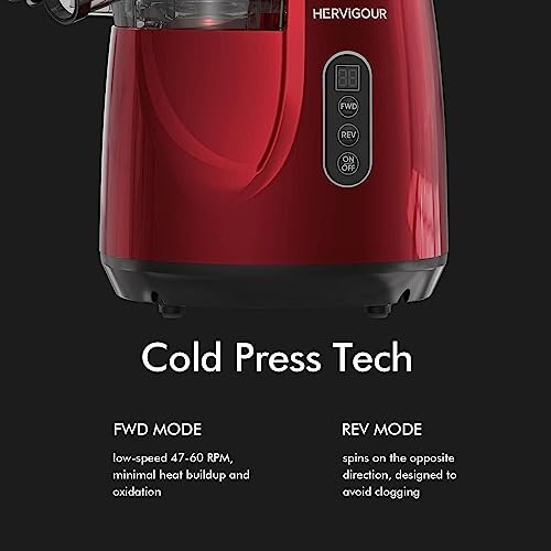 Hervigour Slow Masticating Juicer Machine, 3.2" Wide Chute Cold Press Juice Extraction for Fruits and Vegetables, BPA-Free and Easy to Clean, Perfect Celery Juicer - Red