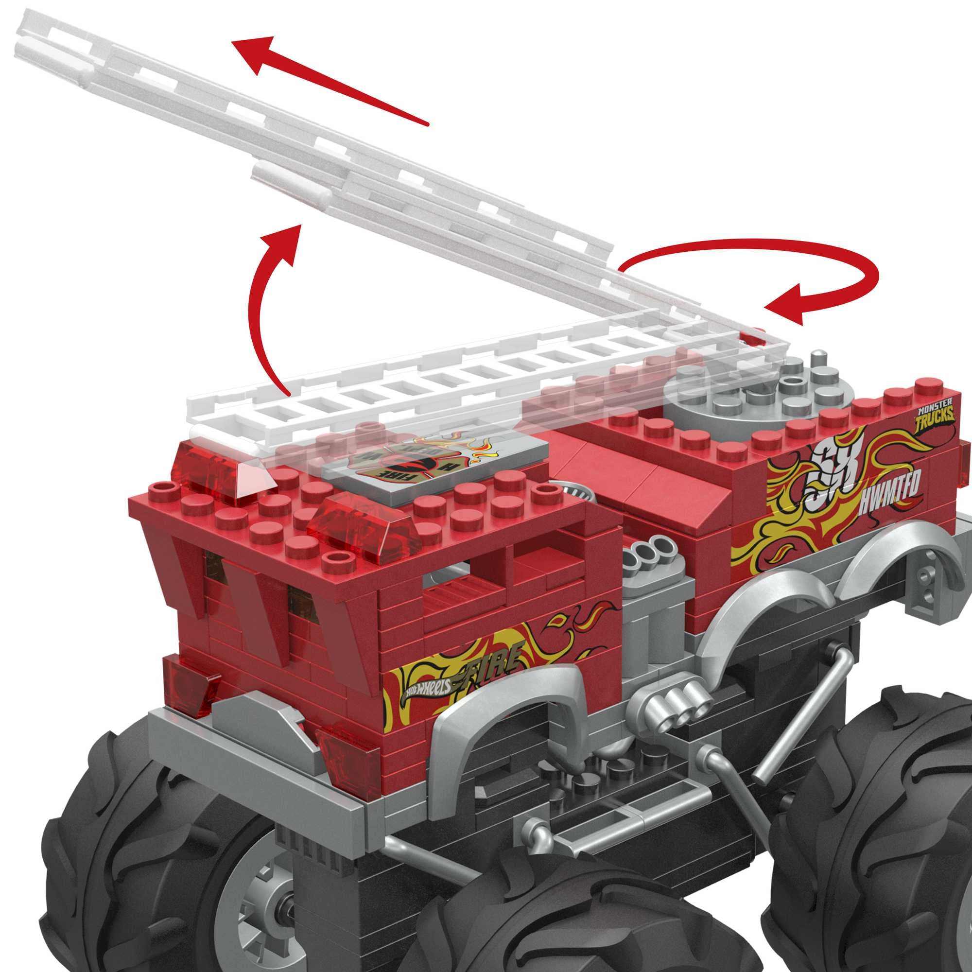 MEGA Hot Wheels Monster Trucks Toy Car Building Set, HW 5-Alaram Fire Truck with 284 Pieces, 1 Micro Action Figure Driver, Red, Kids Age 5+ Years