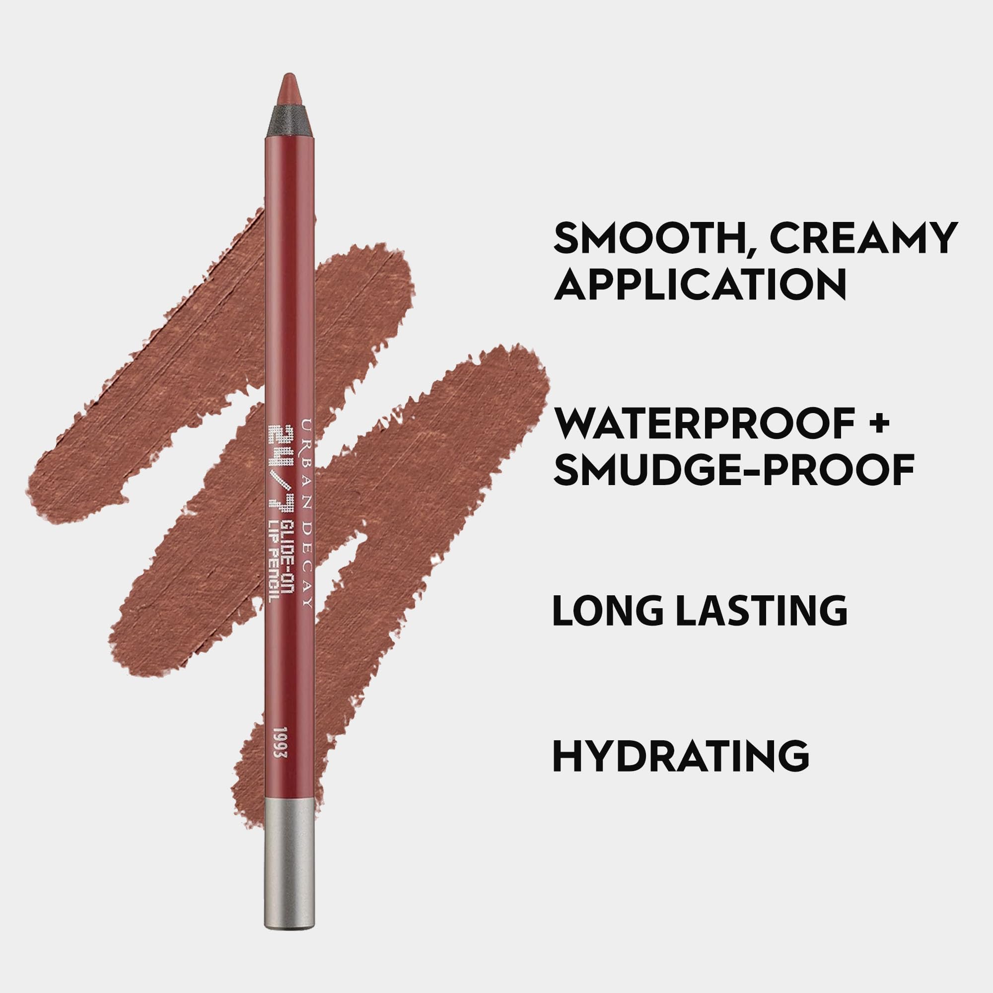URBAN DECAY 24/7 Glide-On Waterproof Lip Pencil (1993 - Medium Brown), Smudge-Proof, Longwearing Lip Liner, Smooth & Creamy Colors, Moisturizing Formula with Vitamin E - 0.04 oz