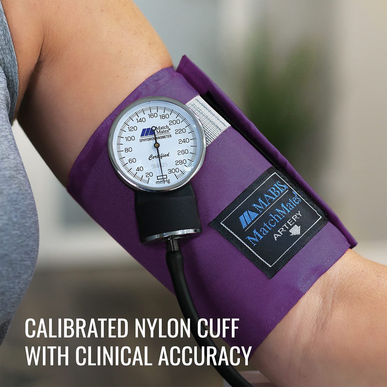 MABIS MatchMates Aneroid Sphygmomanometer and 31" Sprague Rappaport Stethoscope Combination Manual Blood Pressure Kit with Calibrated Nylon Cuff and Oversized Carrying Case, Adult Purple