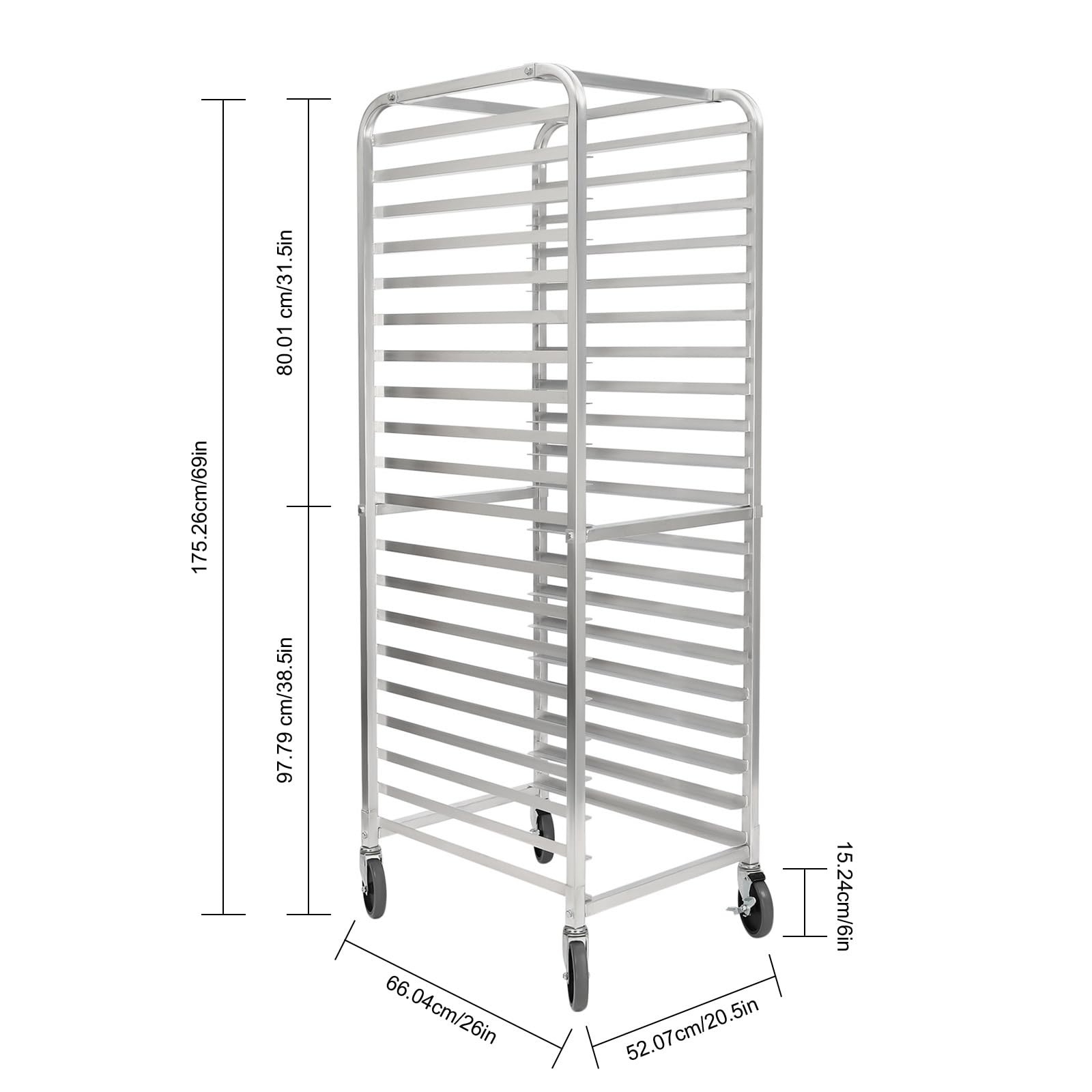 HAPPCUCOE 20-Tier Bakery Rack with Wheels,Commercial Bun Pan Rack 26" L X 20" W X 69" H,Bakers Racks for Kitchens, Cooling Rack for Restaurant, Cafeteria