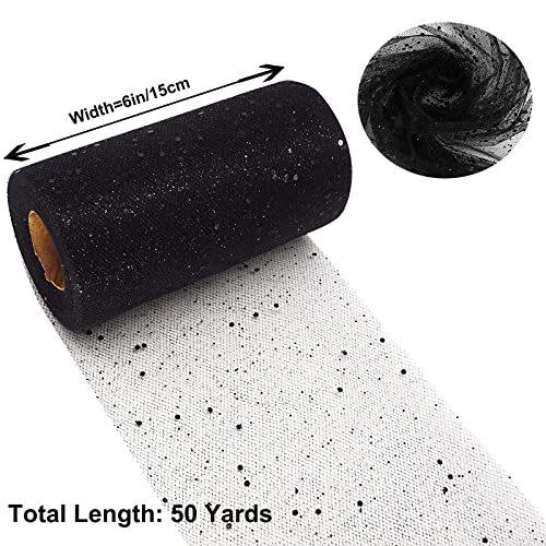 Glitter Tulle Rolls, 6β by 50 Yards (150FT) Sparkling Tulle Spool Ribbon Sequin Tulle Netting Fabric for Tutu Skirt Wedding Birthday Baby Shower (Black)