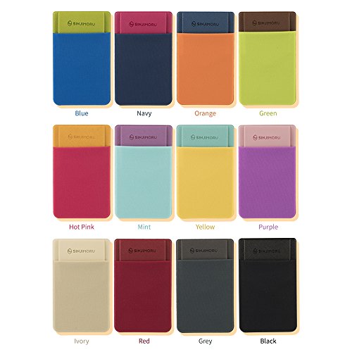 Sinjimoru Secure Card Holder for Back of Phone, Stretchy Fabric Cell Phone Wallet Stick On Credit Card Case for iPhone & Android. Sinji Pouch Flap Grey