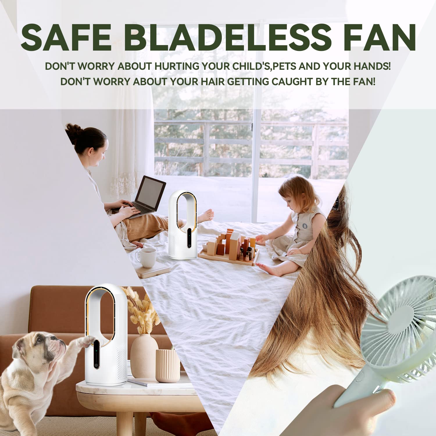 let'me Desk Fan, 12in Quiet Bladeless Fan Rechargeable Desktop Fan, Small Fan For Desk Cooling With 3 Speeds, Touch Control, Usb Cord, Personal Fan For Bedroom, Office, Home