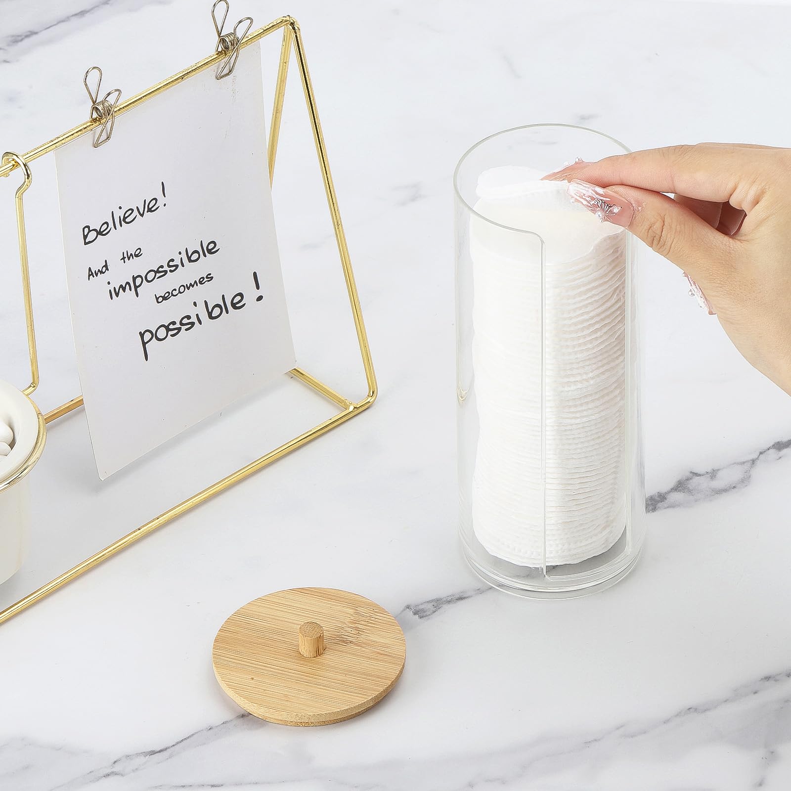 Cotton Pads Holder Set, Cotton Rounds Organizer Bathroom Clear Cotton Pads Storage Jar, 100pcs Cotton Pads