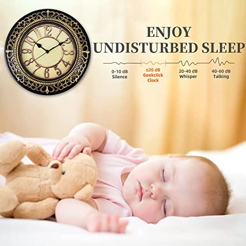 FAERIE Wall Clock for Living Room Decor Large Wall Clock Battery Operated,12 Inches Round Bathroom Clock Silent Kitchen Clock Wall Cute Small Clock Non Ticking Modern Wall Clock Analog Clock