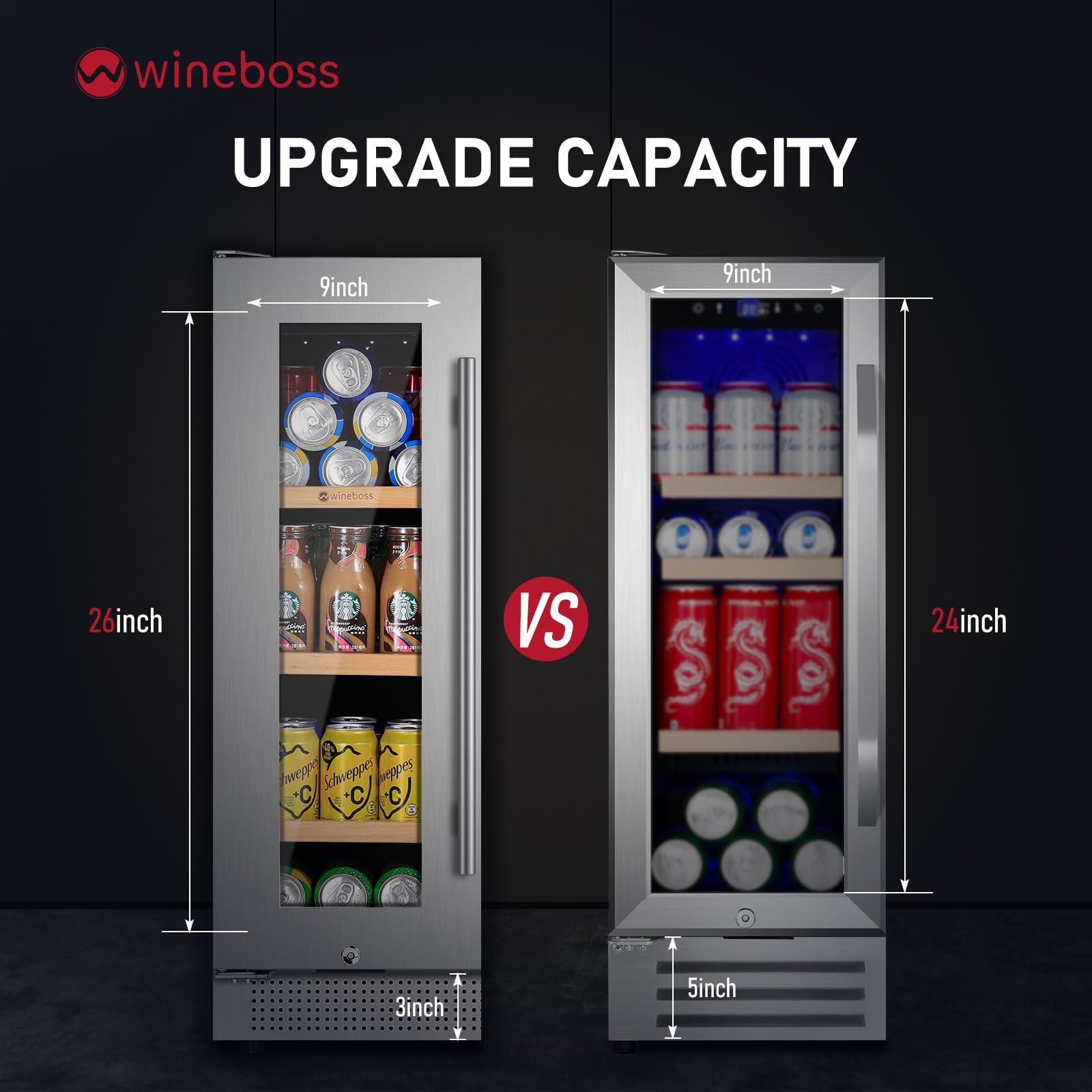 WINEBOSS 24 Inch Wine and Beverage Refrigerator, 20 Bottle & 88 Cans Dual Zone Beverage Fridge, Built-in Cabinet Wine Cooler, Freestanding Drink Chiller with Upgraded Compressor for Commercial Office