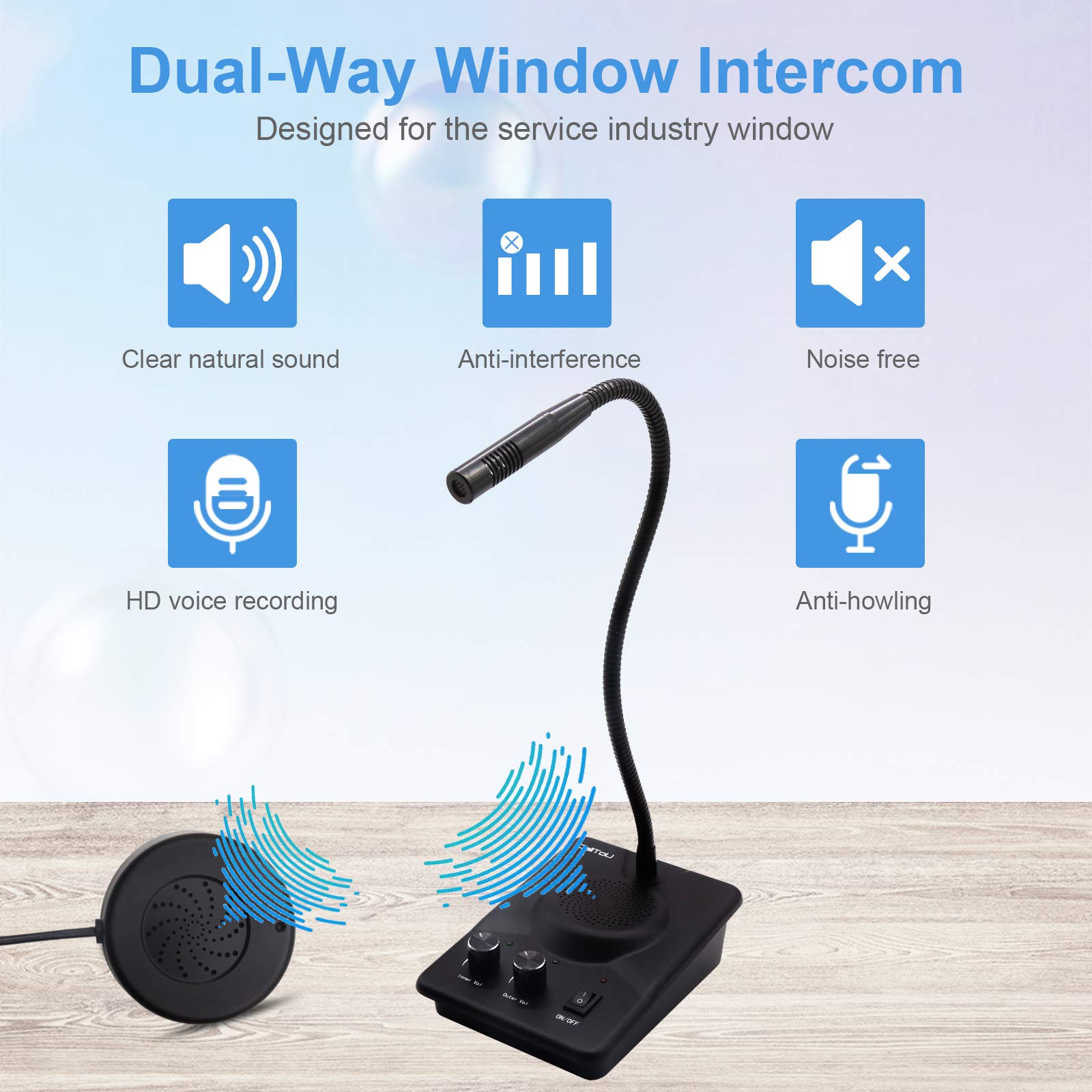 Daytech Window Speaker System 2 Way Intercom Communication Microphone Intercom Anti-Interference for Bank Restaurant Business Government Office Hospital with Volume Control 2 Pack