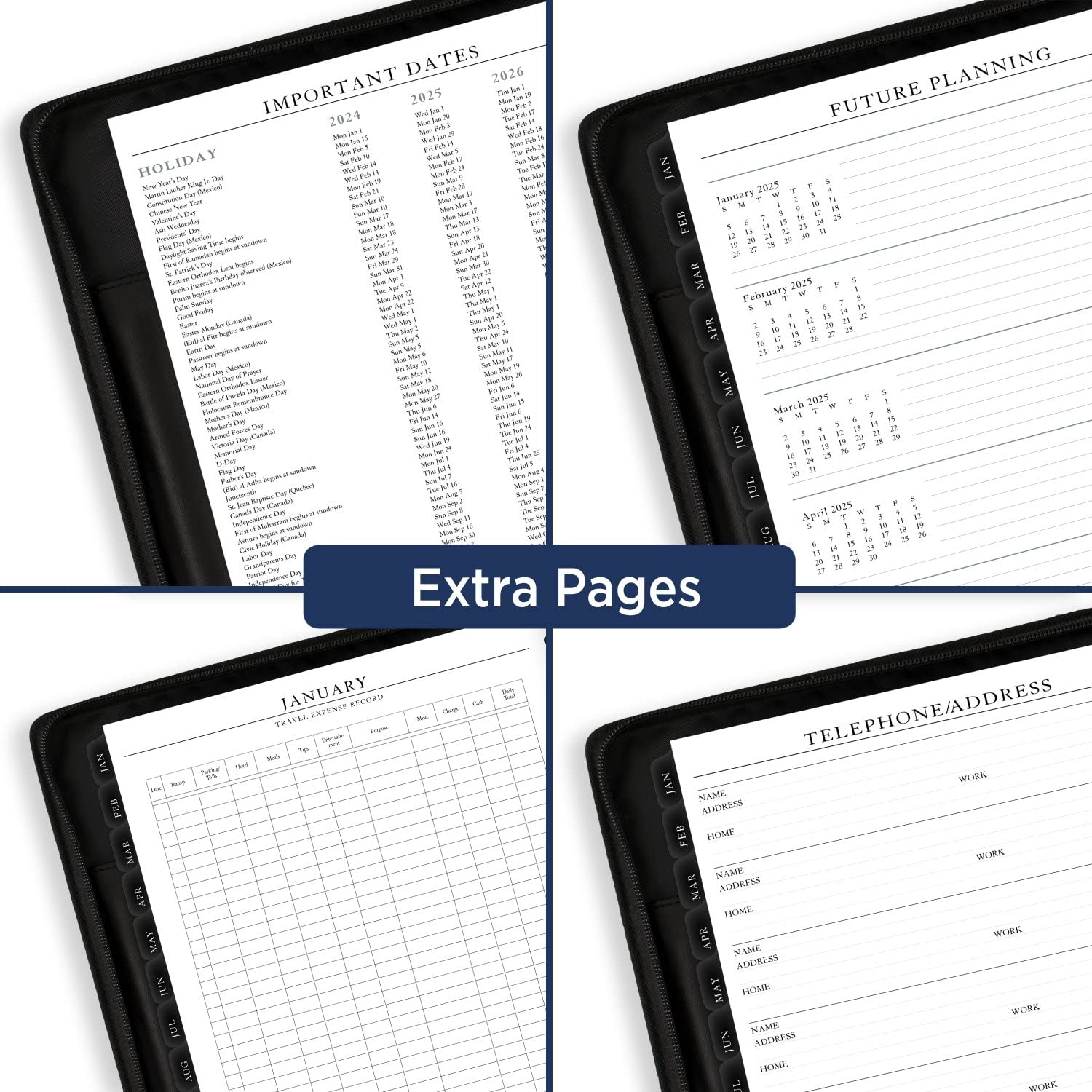 AT-A-GLANCE 2024 Weekly & Monthly Appointment Book, 8 1/4" x 11", Large, with Zipper, Executive, Black (70NX810524)