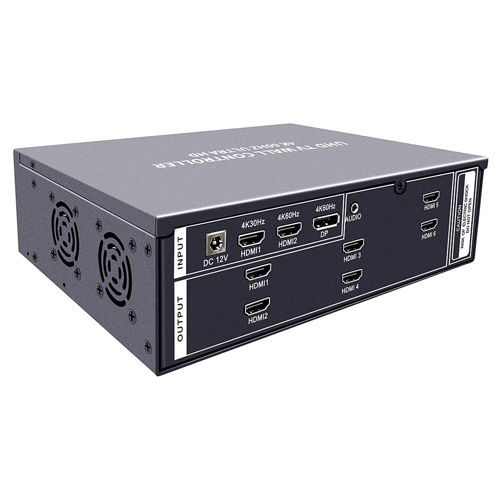 ISEEVY 4K60 UHD Video Wall Controller 2x3 3x2 1x5 1x6 4K TV Wall Controller for 6 TV Splicing Display Support 3840x2160@60Hz Inputs and Rotate 90 Degree for Portrait Mode Screens