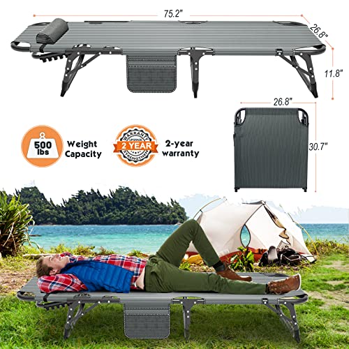 MOPHOTO Folding Lounge Chair 5-Position, Folding Cot, Portable Outdoor Folding Chaise Lounge Chair for Sun Tanning, Perfect for Pool Beach Patio Sunbathing