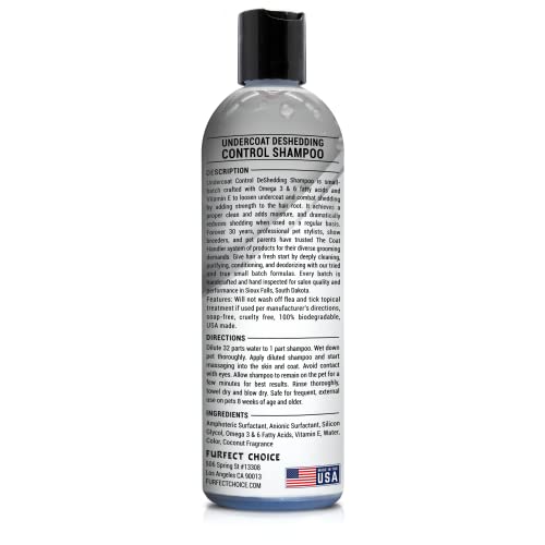Furfect Choice Undercoat Deshedding Control Dog Shampoo - Rich in Omega 3 & 6 - Infused with Vitamin E - Made in USA - 16oz