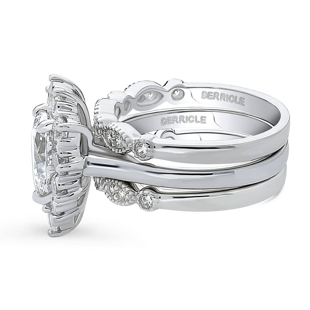 BERRICLE Sterling Silver Halo Wedding Engagement Rings Pear Cut Cubic Zirconia CZ Ring Set for Women, Rhodium Plated Size 8
