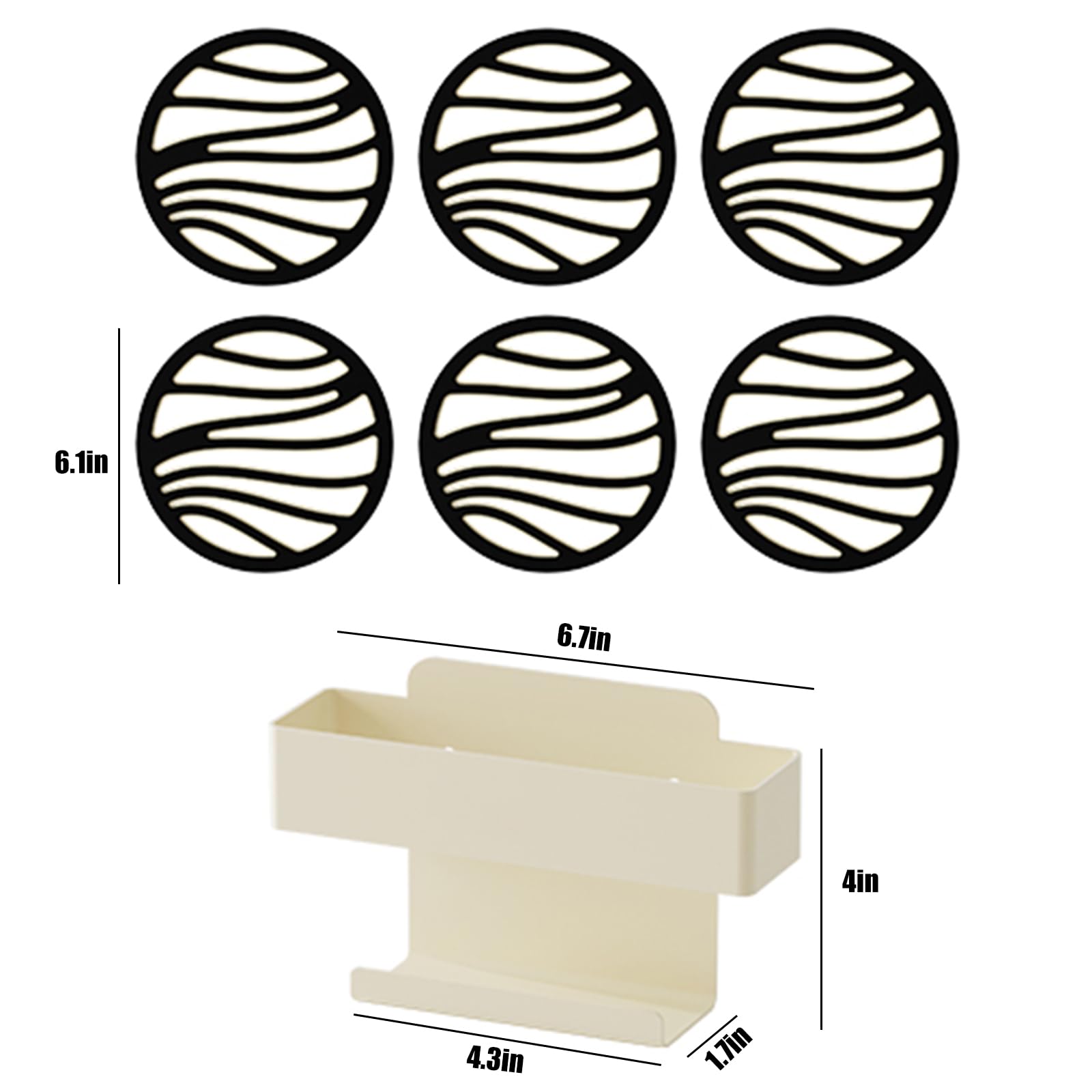 Silicone Trivet Mats 6pack, Wall Mounted Insulation Mat, Insulated Non-Slip Durable Kitchen Mats, Silicone Trivets for Hot Pots and Pans, Trivet Mats with Storage Rack (Square)