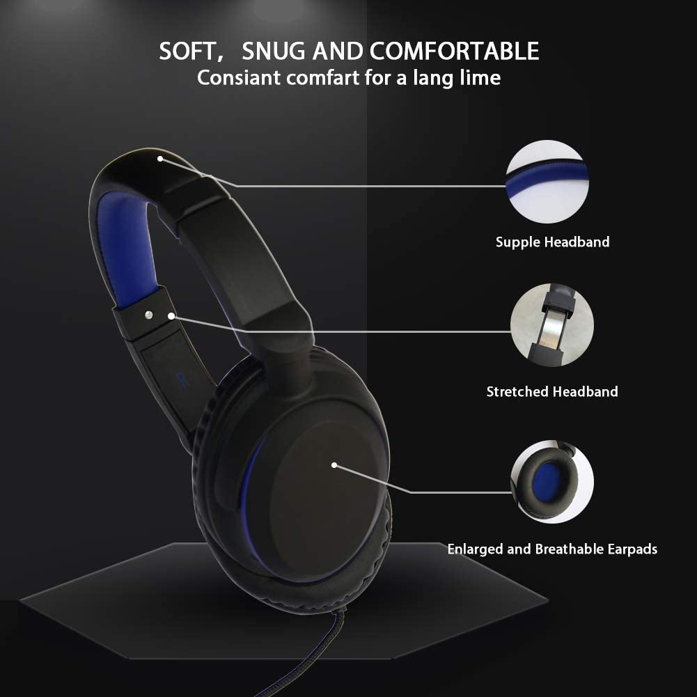 OONOL Gaming Headphones, Rotated Earmuffs, Retractable Microphone, Bass Sound, On Ear Wired Noise Cancelling Headset for PC, PS4, PS5, Xbox One, Switch, Laptop, 3.5MM Jack (Black)