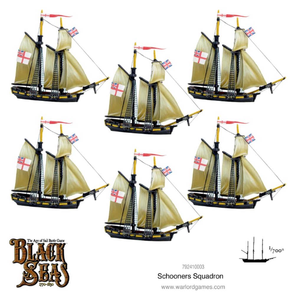 Warlord Black Seas The Age of Sail Schooners Squadron for Black Seas Table Top Ship Combat Battle War Game 792410003, Unpainted