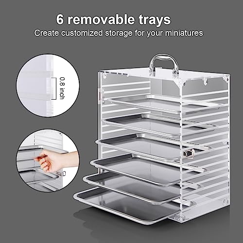 Famard Miniature Carrying Case for Collectibles Miniatures Storage, Clear Acrylic Action Figure Display Case with Protective Door Compatible with Warhammer 40k,DND&More