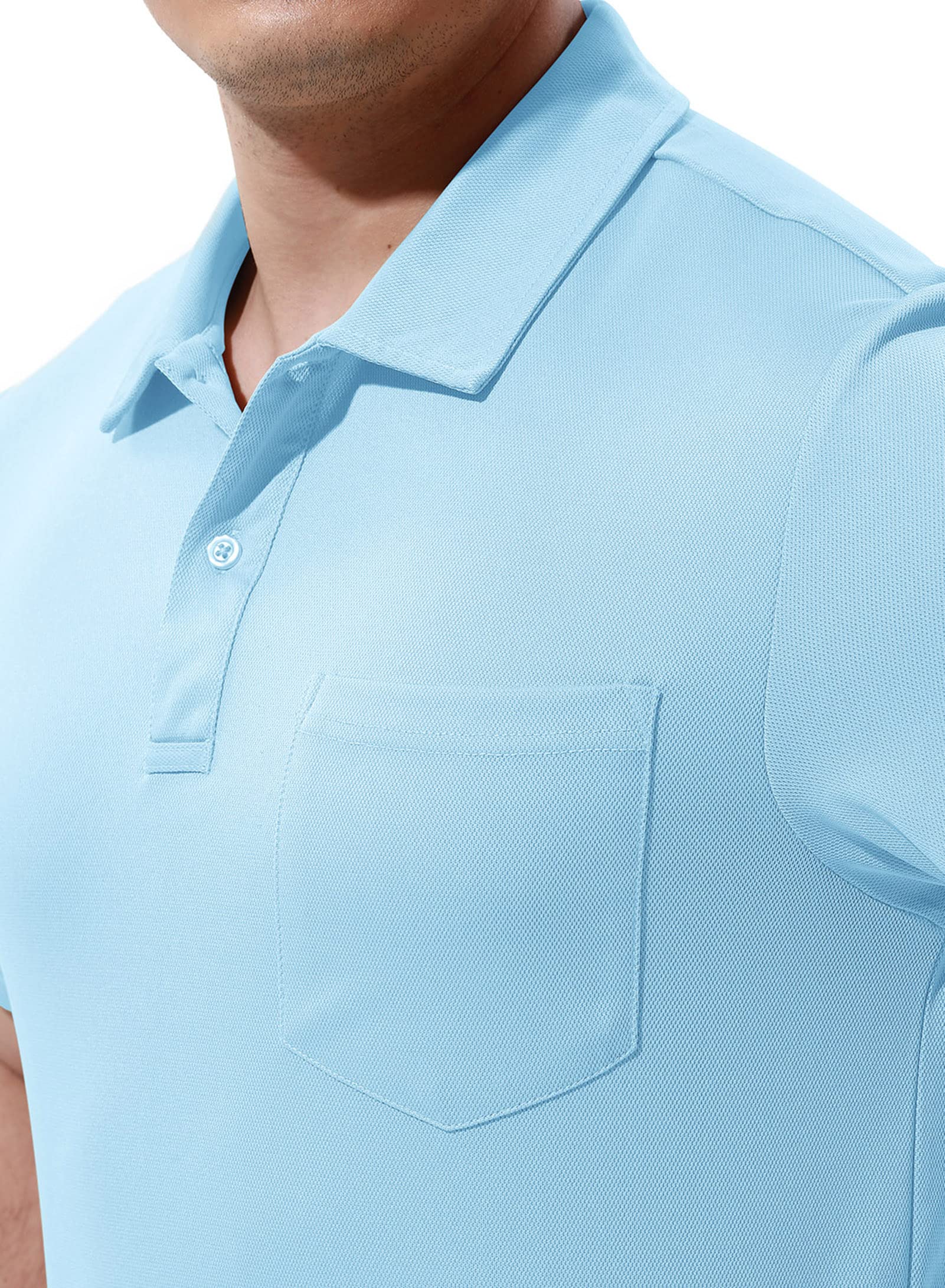 BASUDAM Men's Polo Shirts with Pocket Quick Dry Short Sleeve Active Performance Sky Blue L