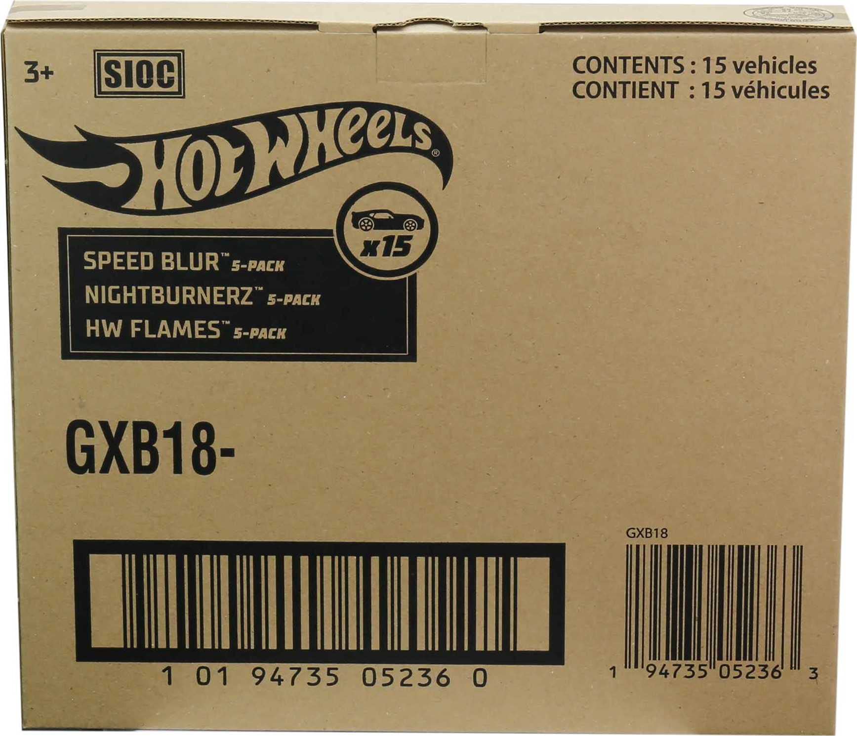 Hot Wheels Fast Pack Bundle with 15 Cars, 3 5-Packs of 1:64 Scale Racing Vehicles Themed Speed Blur, Nightburnerz & HW Flames, Gift for Collectors & Kids 3 & Up [Amazon Exclusive]