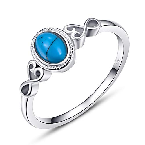 AVECON Created Turquoise Infinity Ring Engagement Wedding Bands 925 Sterling Silver Promise Rings for Her Size 9