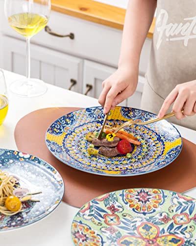 HENXFEN LEAD Ceramic Dinner Plates Set of 6-10.6 Inch Large Dessert, Pasta, Salad Plate, Porcelain Colorful Serving Dishes for Kitchen & Restaurant, Dishware, Microwave & Oven safe - Bohemian Style