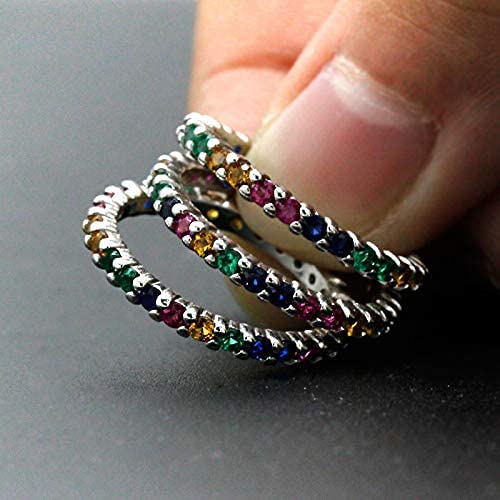 Artever Eternal Rainbow Ring Women's Wedding Ring Sterling Silver CZ Stone Stackable Ring Multi Color Gem Eternal Ring (Size 6/2 Pieces)