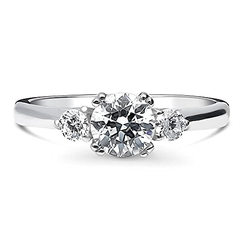 BERRICLE Sterling Silver 3-Stone Wedding Engagement Rings Round Cubic Zirconia CZ Anniversary Promise Ring for Women, Rhodium Plated Size 7