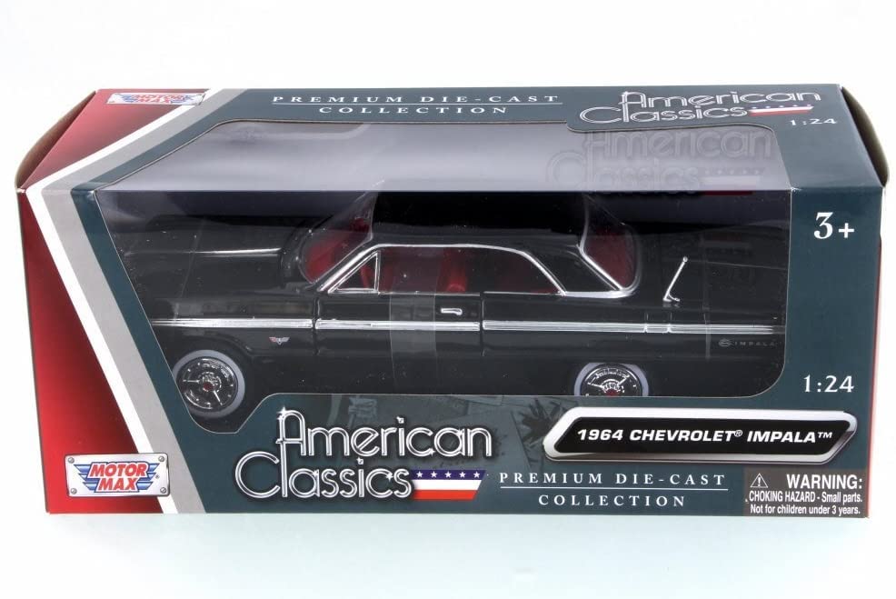 Motor Max New 1:24 W/B American Classics Collection - Black 1964 Chevrolet Impala Hardtop Diecast Model Car