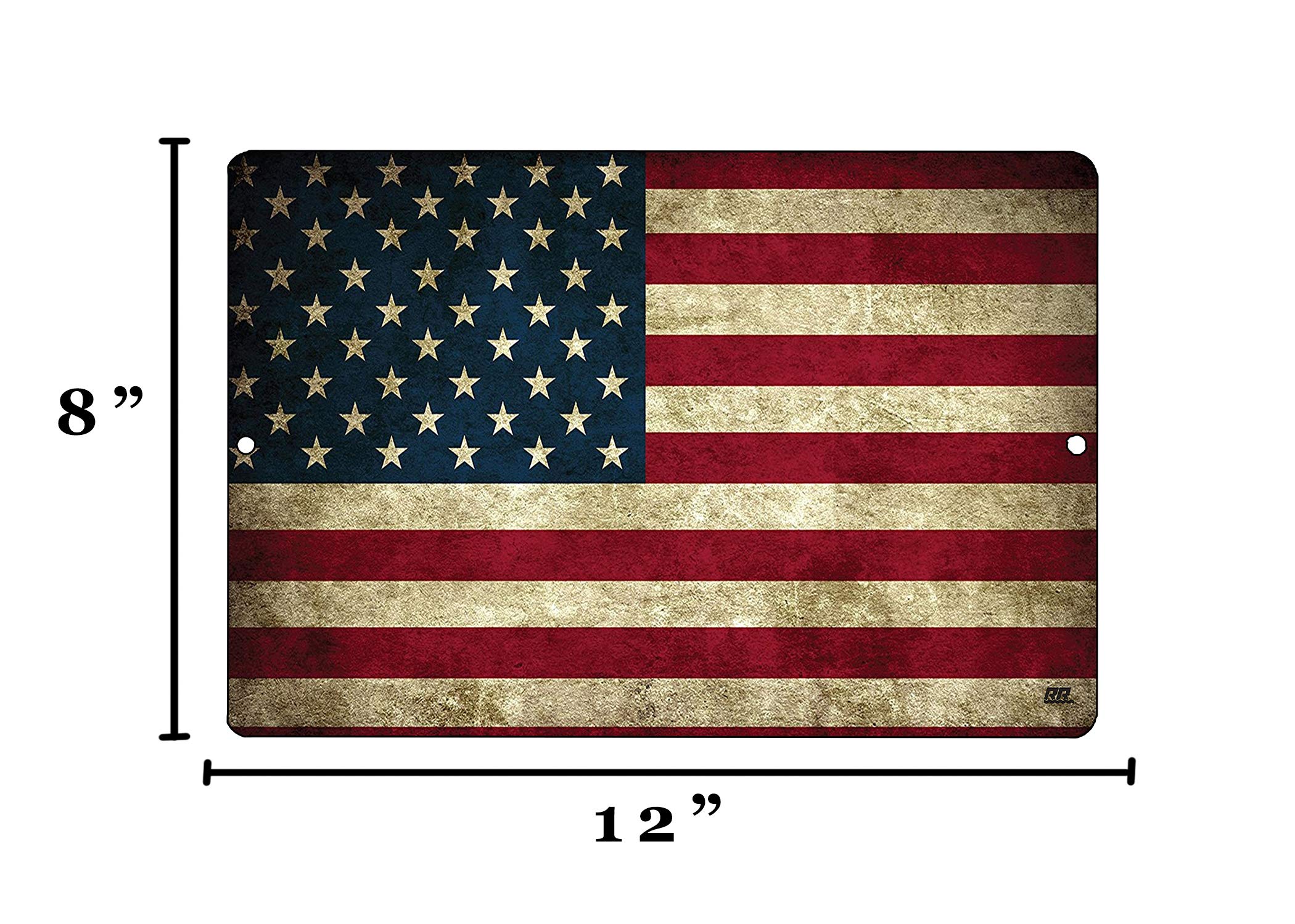 Rogue River Tactical USA American Flag Metal Tin Sign, 12x8 Inch, Wall Decor Man Cave Bar US United States Rustic