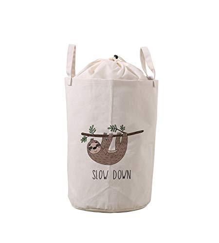 LifeCustomize Large Laundry Basket Hamper Slow Down Hanging Sloth Collapsible Drawstring Storage Baskets Nursery Baby
