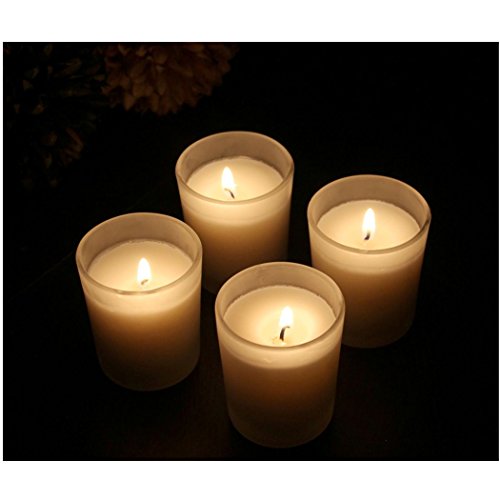 Hosley White Set of 8 Unscented Frosted Glass Filled Votive Candles Hand Poured Using a Vegetable Wax Blend