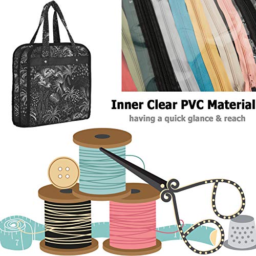PACMAXI Sewing Accessories Storage Bag, Knitting, Craft Tools and Accessories Organizer, Roomy Carrying Bag for Sewing Tools and Accessories (White Tree with Black Background)