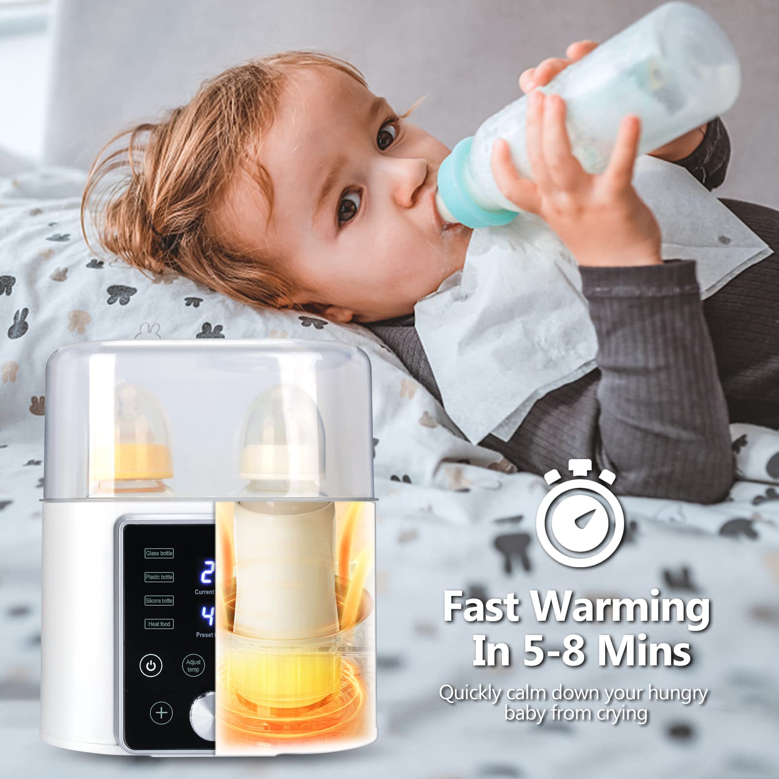 Baby Bottle Warmer, 8-in-1 Bottle Warmer for Breastmilk or Formula with Smart Temperature Control & Timer, Fast Baby Food Heater&Defrost Without Any Losing Nutrition