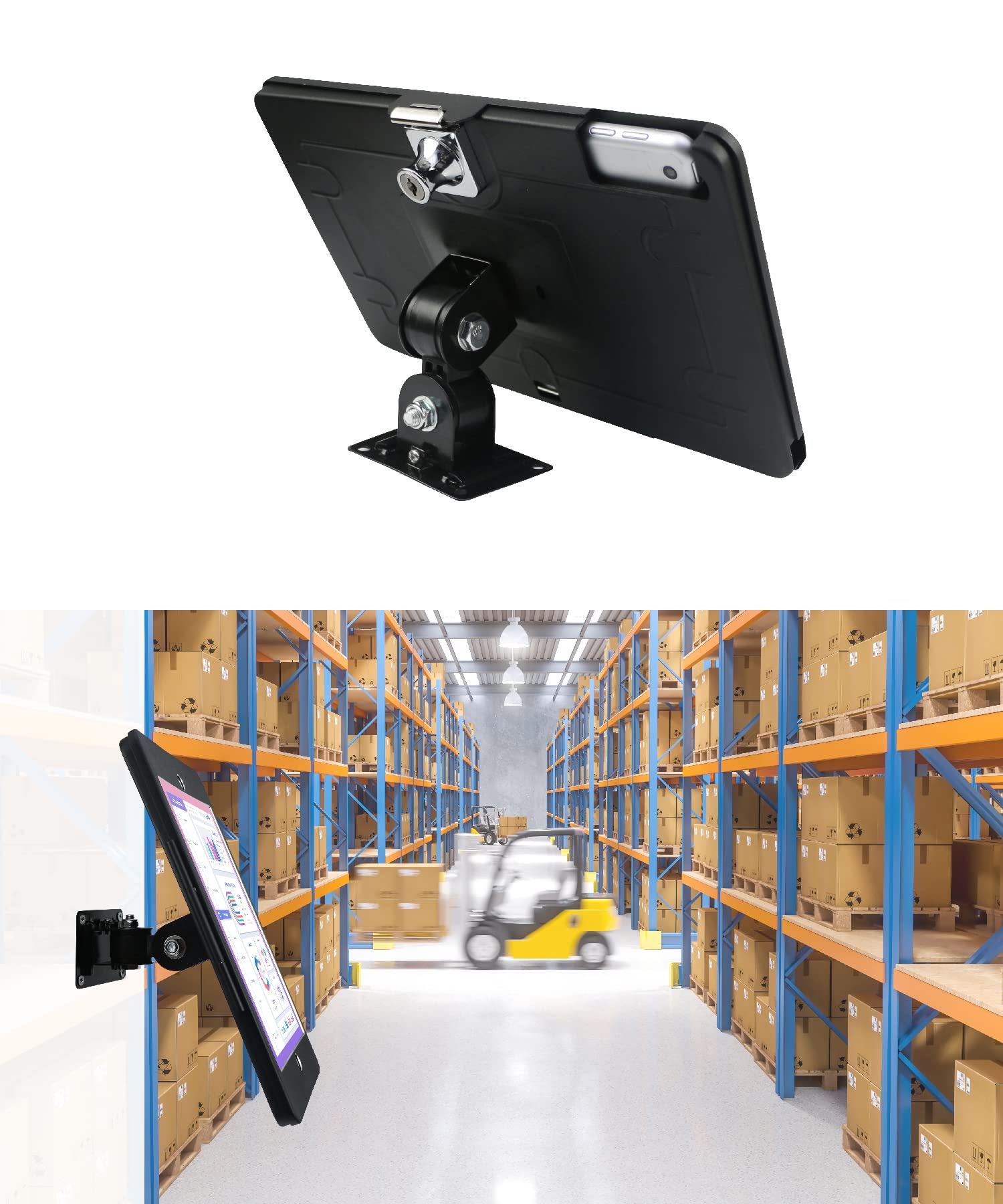 DDSHOW On Wall Mount Metal Bracket for iPad 10.2-Inch (Gen. 9th,8th,7th),with Anti Theft Security Lock&Key, Rotate Design Arbitrary Adjustment,Multi Angle,Metal,Screw Fixing,Black